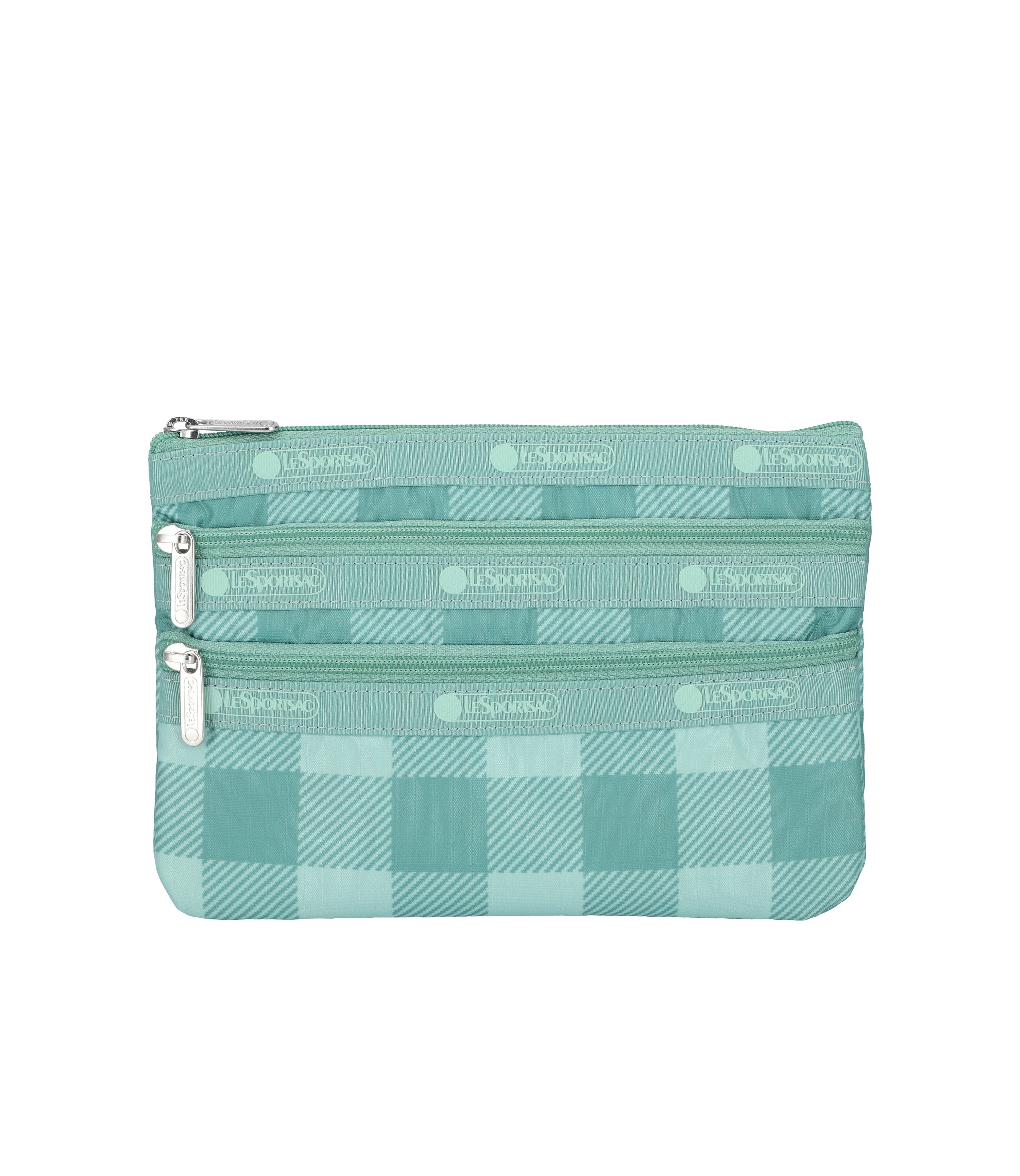 3-Zip Cosmetic - Green Field Gingham print – LeSportsac